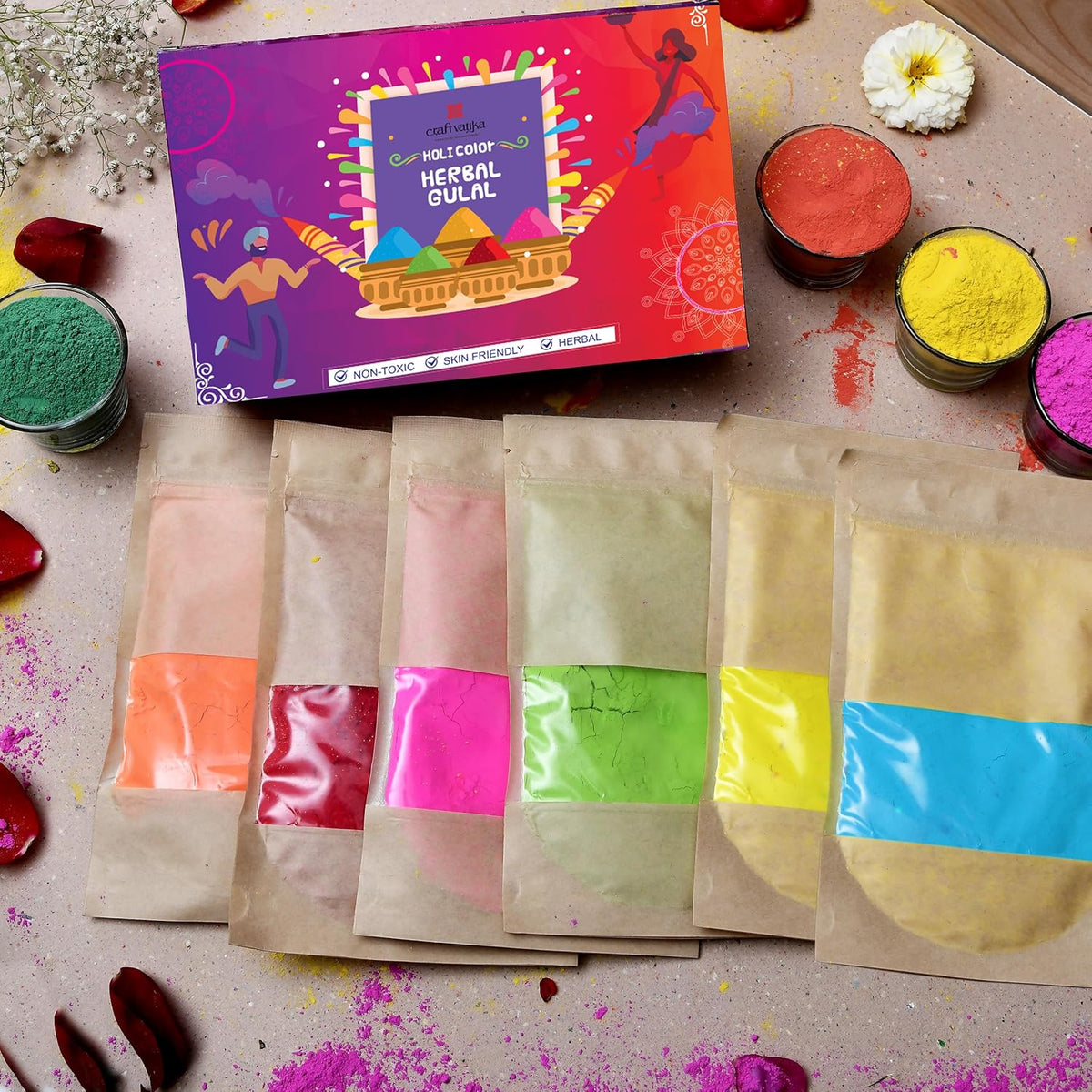 Natural Holi Color Gulal Rang | 480g - 6 Shades × 80g Gulal Organic Ho– CraftVatika